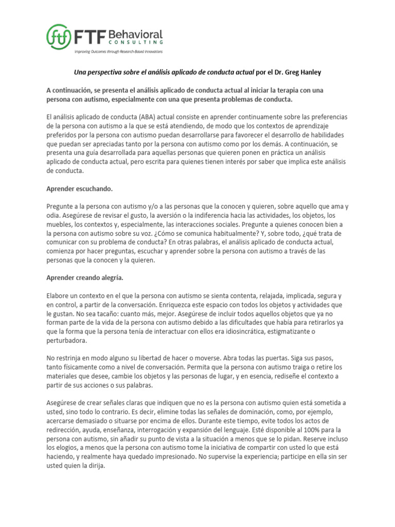 5 Spanish Todays ABA Spanish | PDF | Espectro autista | Comportamiento