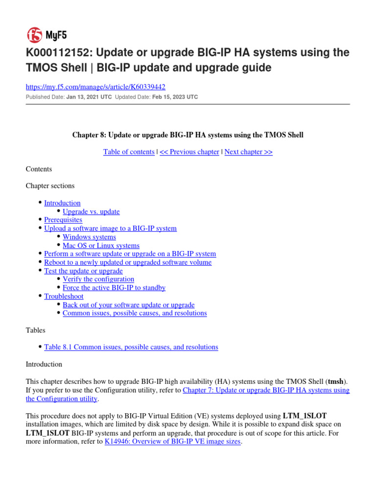 Update or upgrade BIG-IP HA systems using the TMOS Shell _ BIG-IP update and upgrade guide | PDF ...