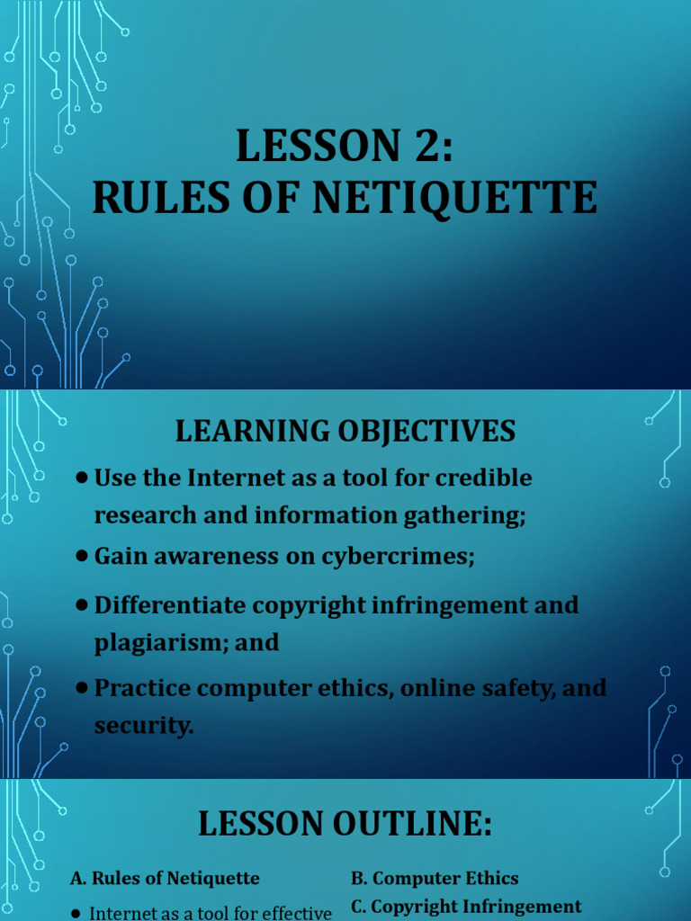 LESSON 2 - Rules of Netiquette - Students' | PDF | Copyright | Copyright Infringement