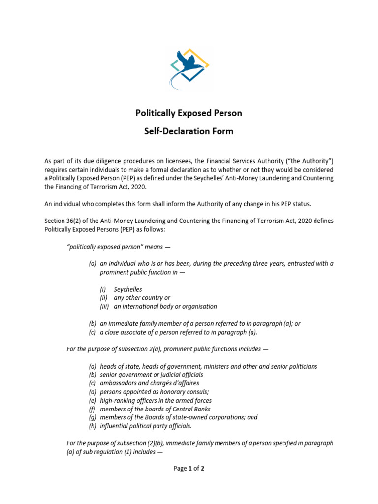 Politically Exposed Person Declaration Form | PDF | Business Law | Business