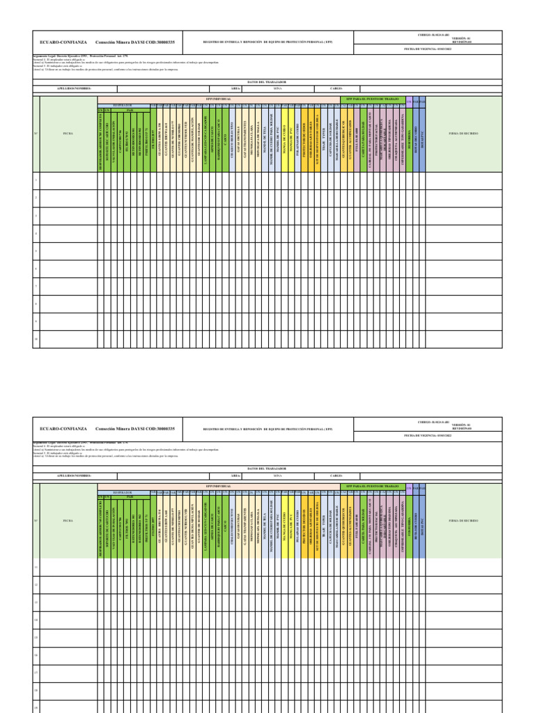 REGISTRO DE ENTREGA DE EPP 2022 | PDF | Ropa | Accesorios de moda