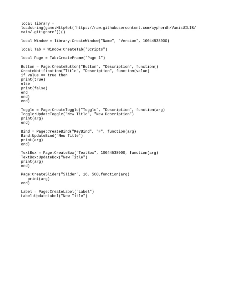 Valiant Ui Lib - Example Script | PDF