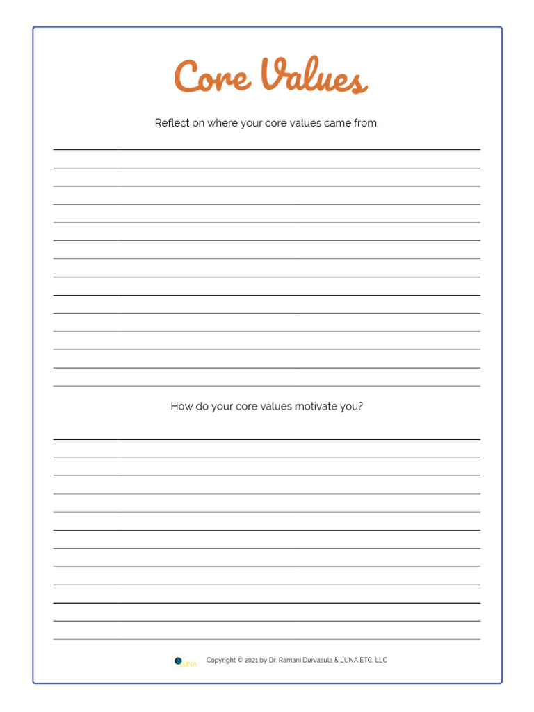 4 Core Values Worksheet | PDF