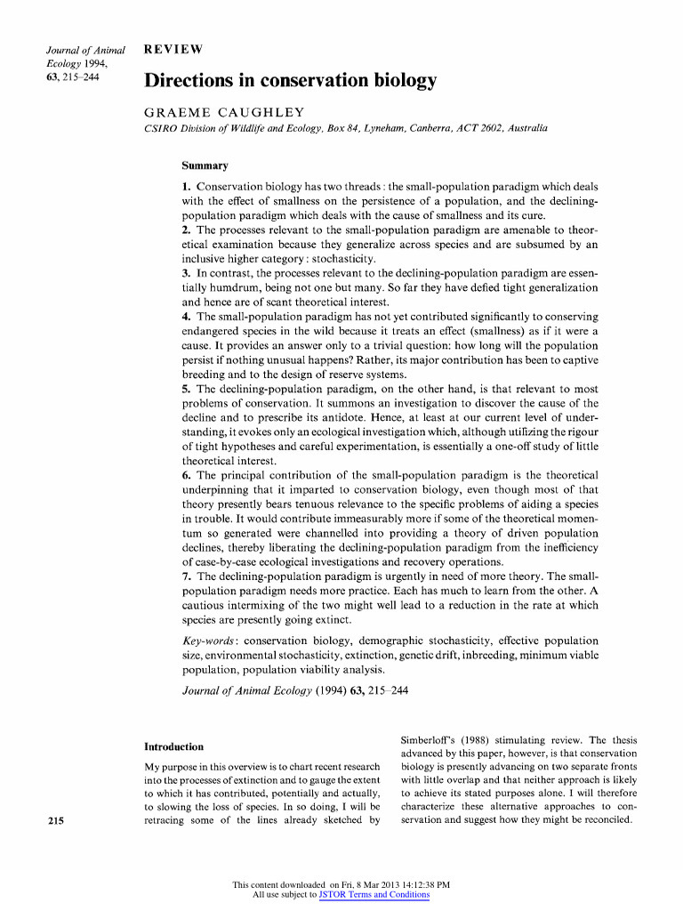 Directions in Conservation Biology - Caughley 1994 | PDF | Species ...