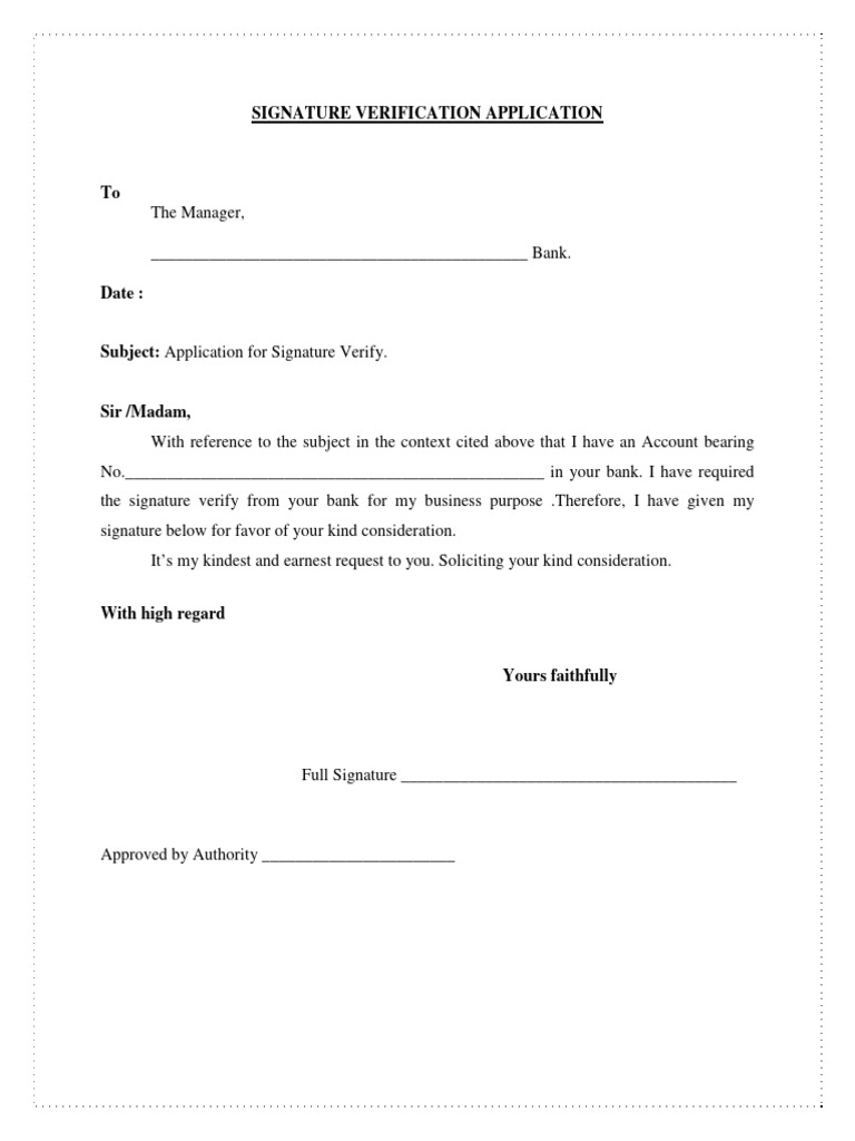 Signature Verification Application Form | PDF | Business | Finance ...