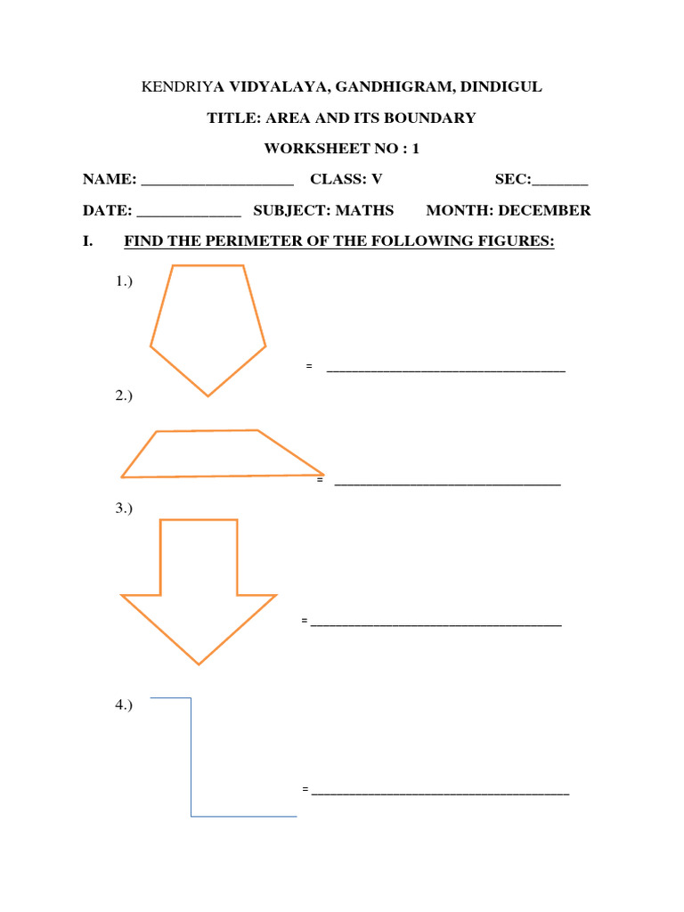 Class 5 Maths: Area & Perimeter Worksheet | PDF | Area | Euclidean Geometry