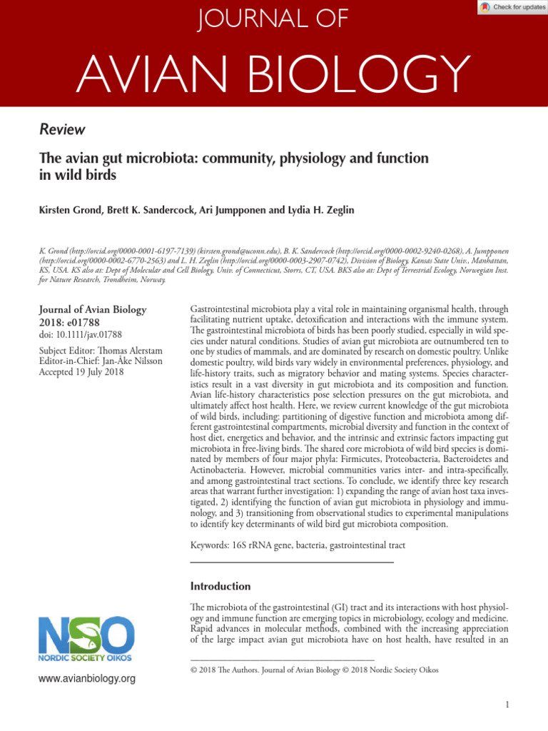 Avian Gut Microbiota in Wild Birds | PDF | Microbiota | Dna Sequencing
