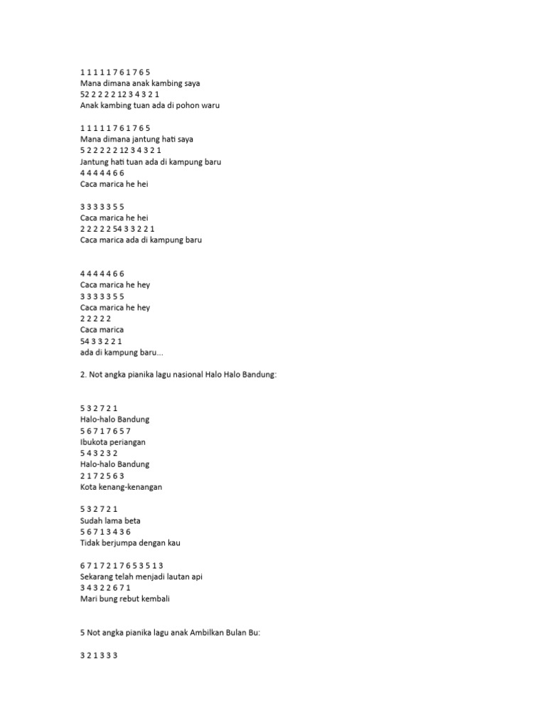 Not Angka dan Pianika Lagu Anak | PDF | Griya & Taman