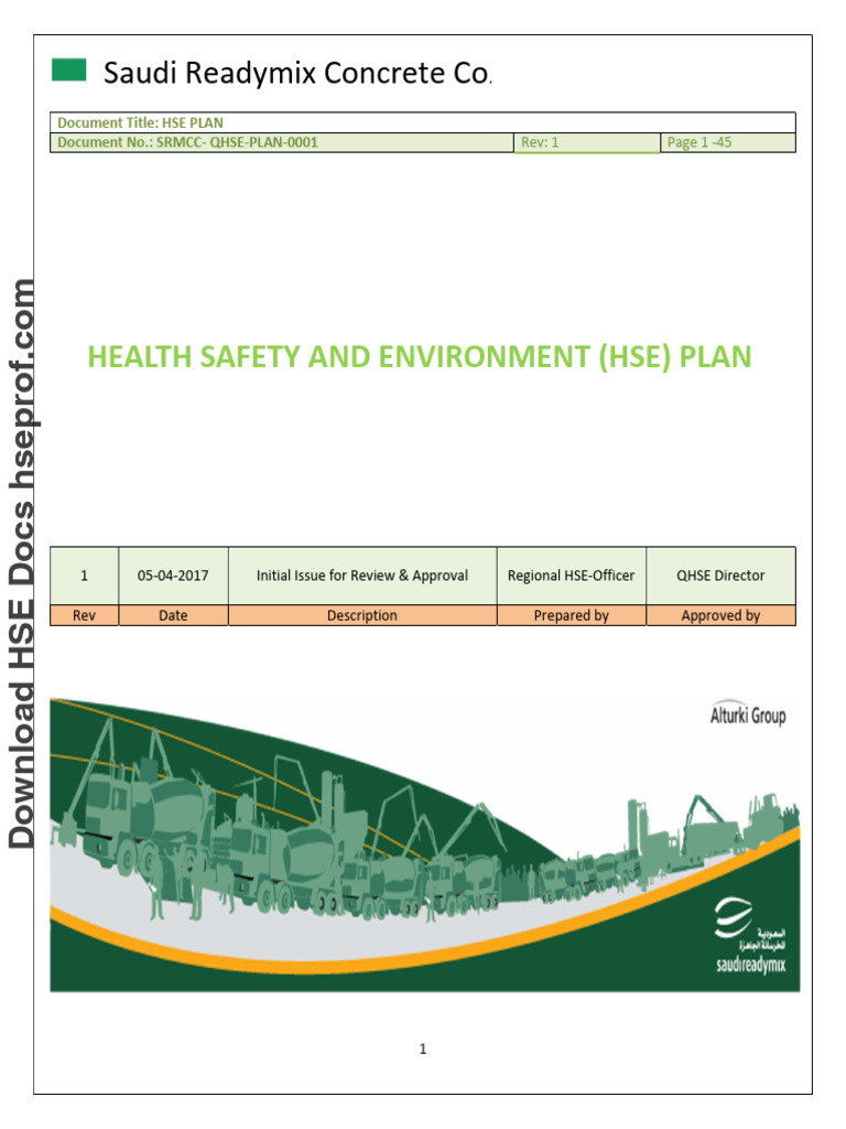 Saudi Readymix HSE Plan Overview | PDF | Risk | Occupational Safety And ...
