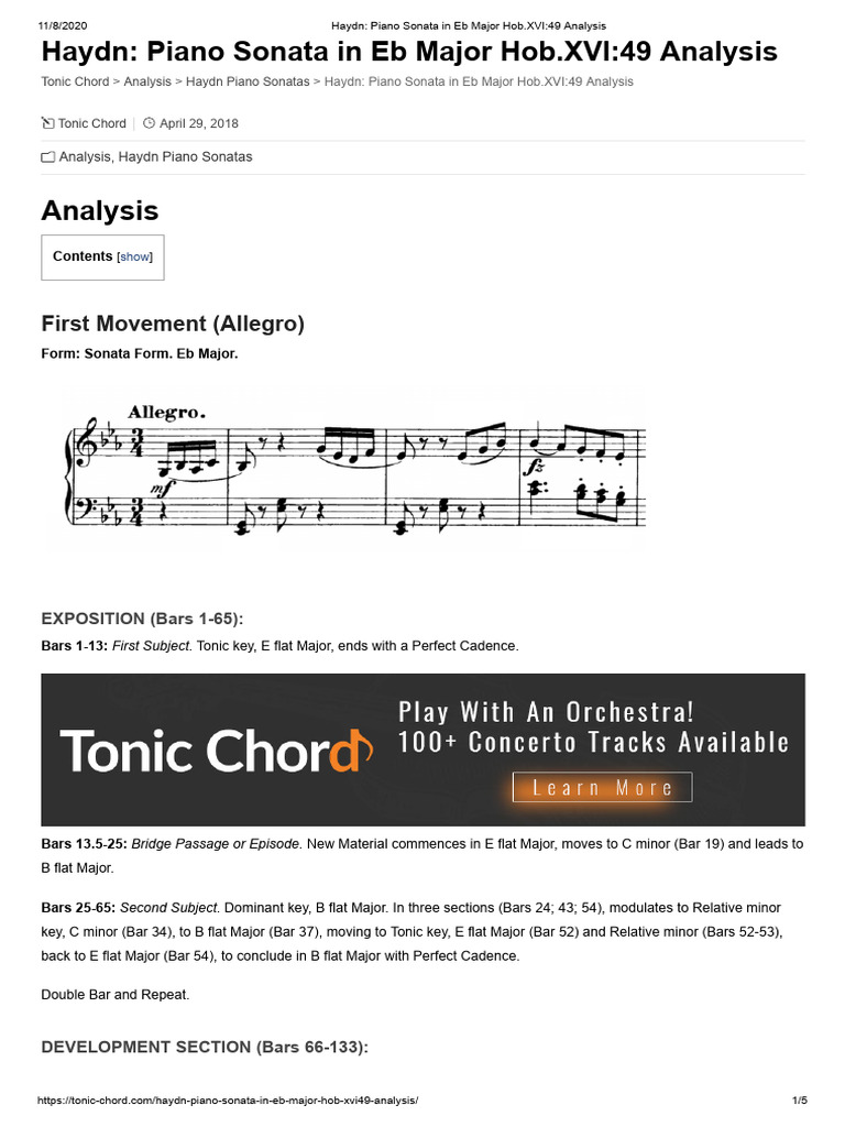 Haydn - Sonata Piano - HobXVI n49 en MibM - ANALISI | PDF | Musical ...