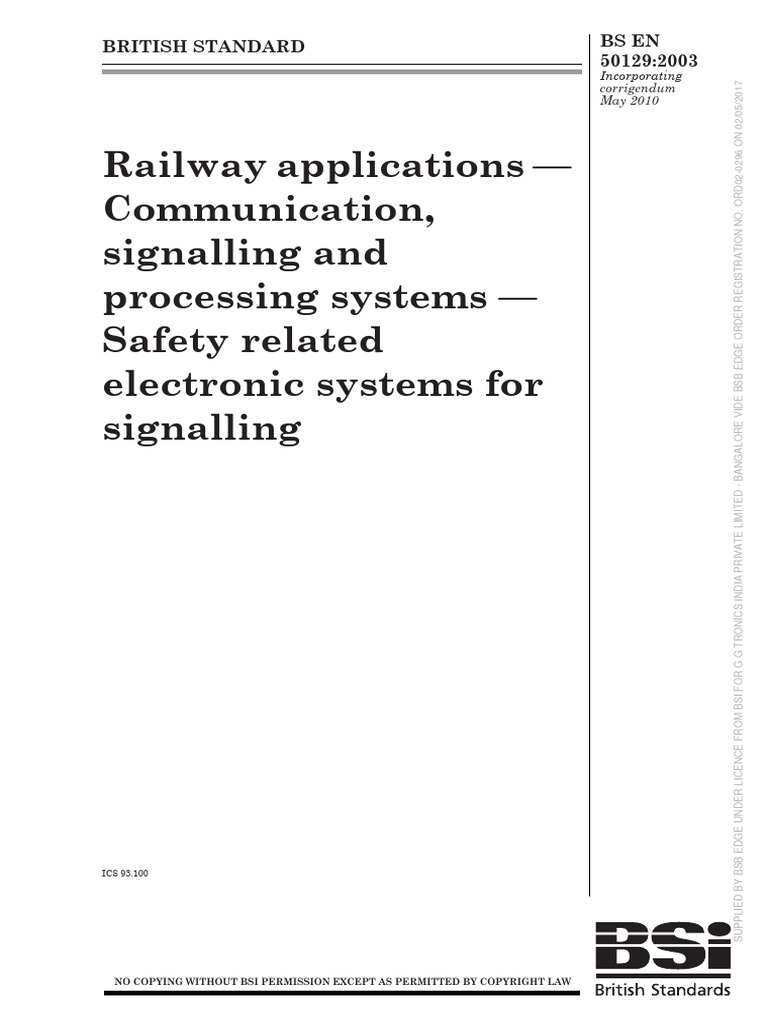 EN 50129: Safety Systems for Signaling | PDF | International ...