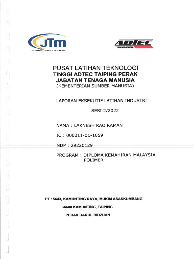 Contoh Laporan Eksekutif Latihan Industri | PDF