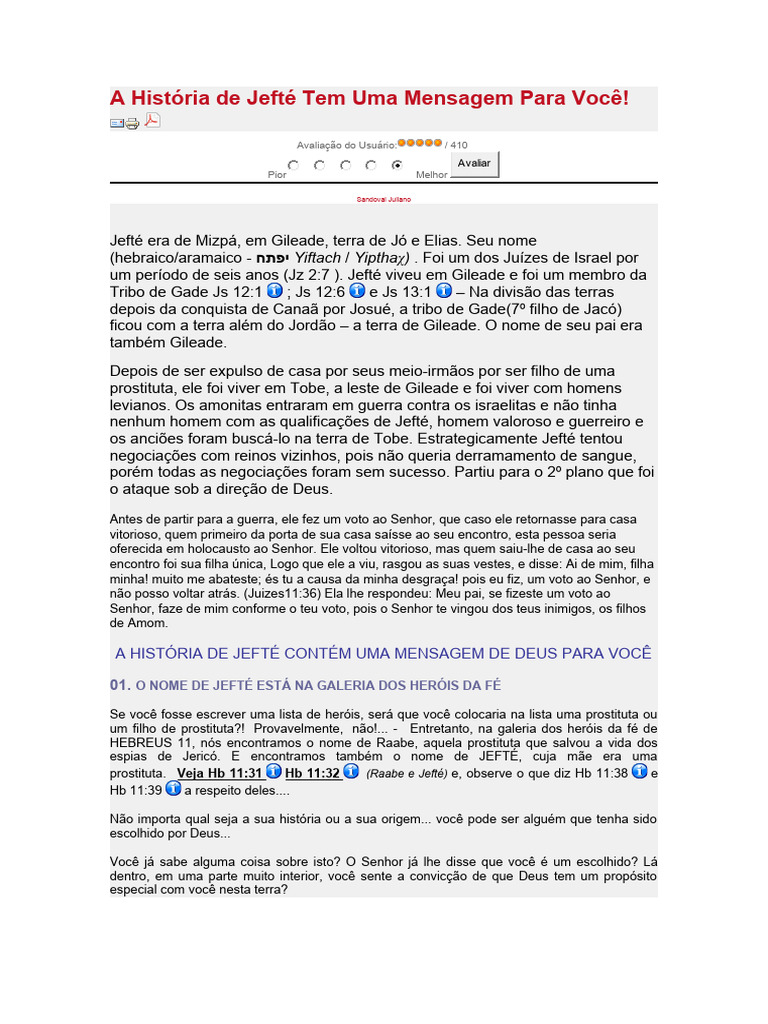 Mensagem da História de Jefté | PDF | Religião e Espiritualidade
