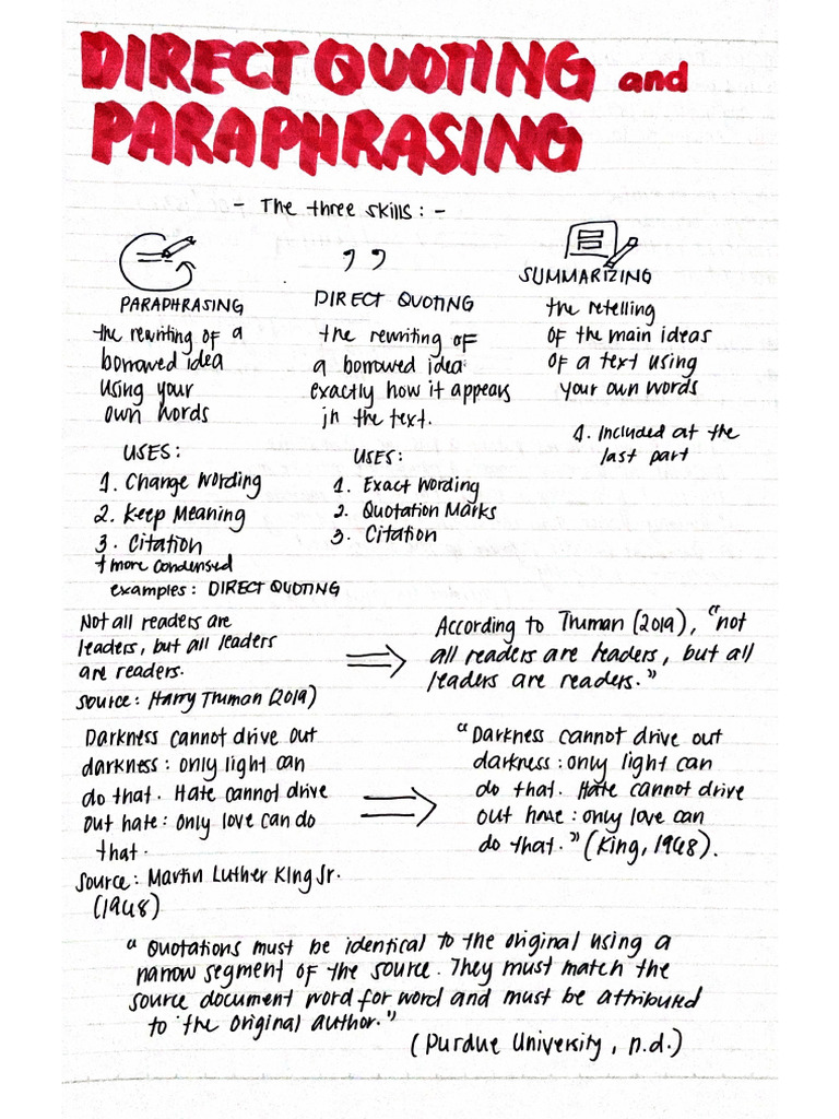 Direct Quoting and Paraphrasing NOTES EAPP 11 | PDF