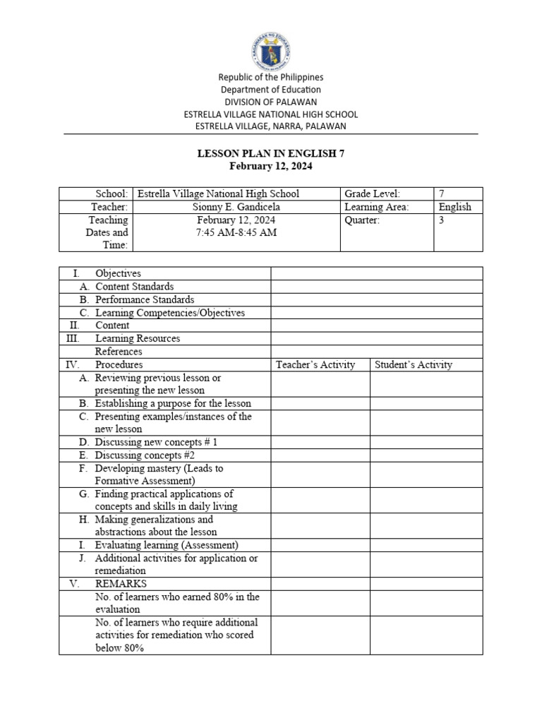 Lesson Plan DepEd Format | PDF
