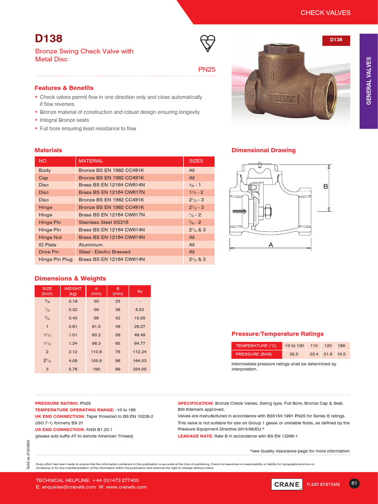 D138 Check Valve Crane | PDF | Valve | Mechanical Engineering