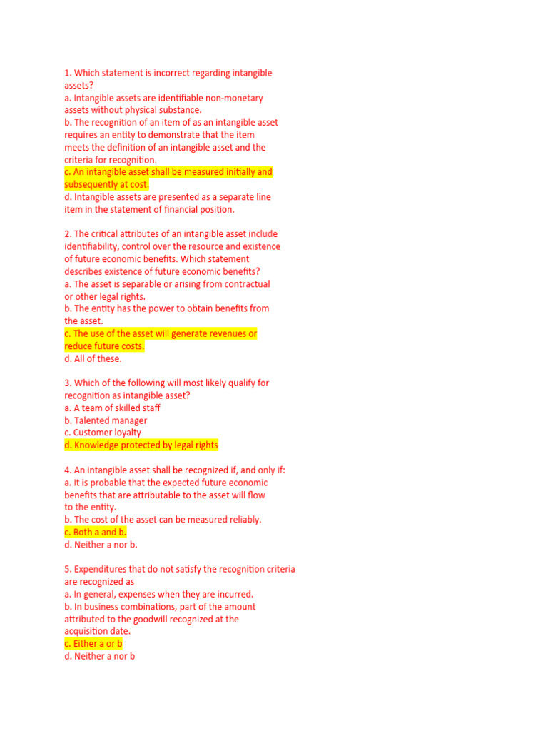 PAS 38 Test Bank | Download Free PDF | Intangible Asset | Goodwill ...