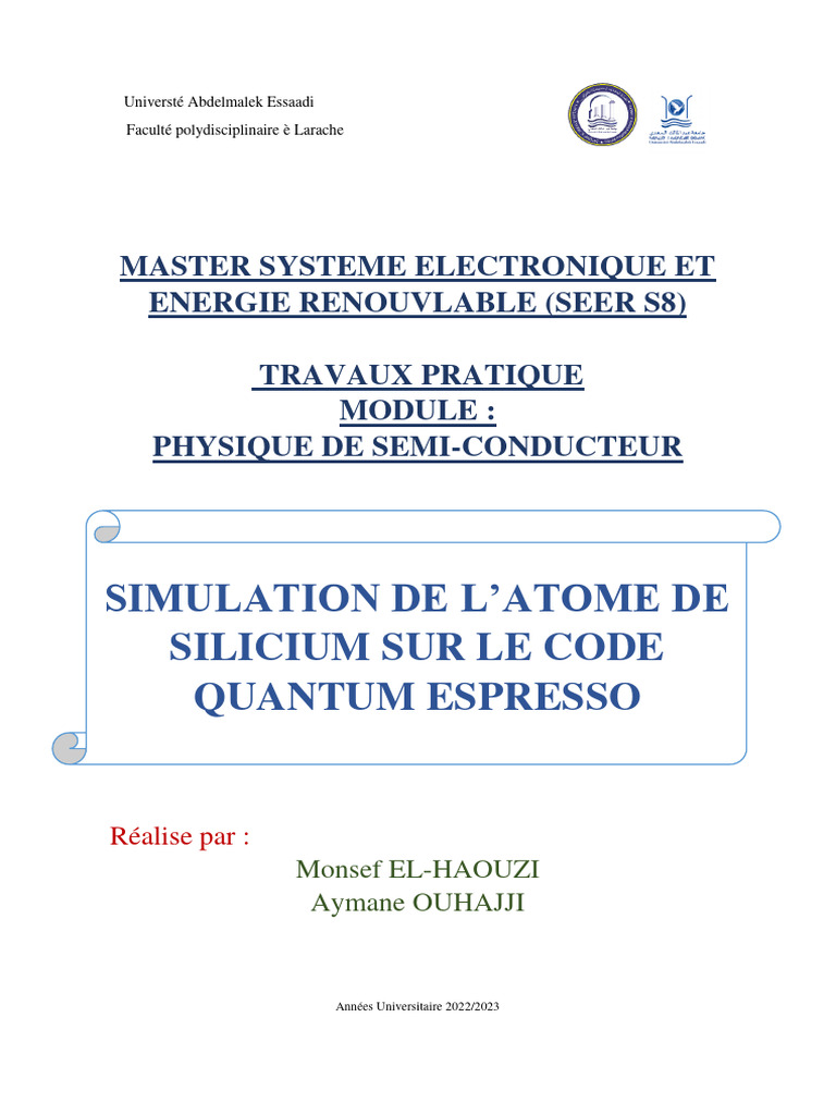 Simulation de Silicium avec Quantum ESPRESSO | PDF | Bande interdite ...