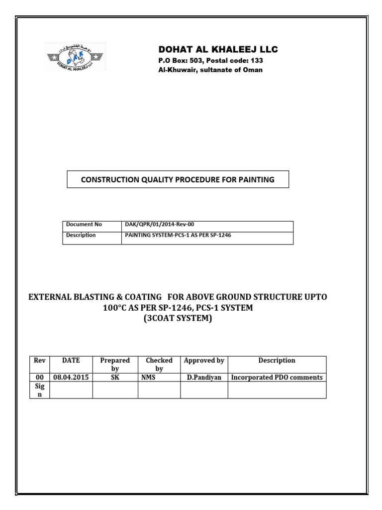 METHOD STATEMENT For PAINTING SYSTEM PCS-1 System | PDF | Paint | Humidity