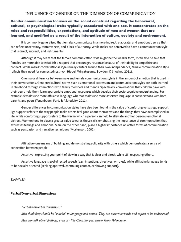 Influence of Gender On The Dimension of Communication | PDF ...
