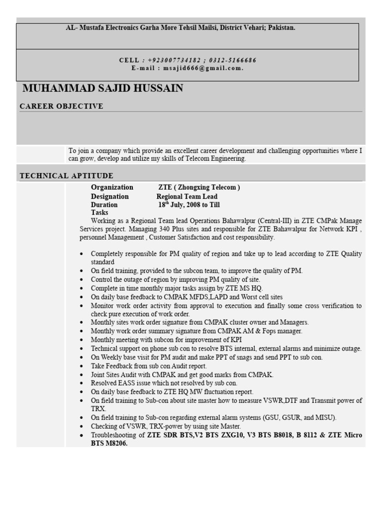 CV M Sajid Hussain Updated | PDF | Technical Support | Computing