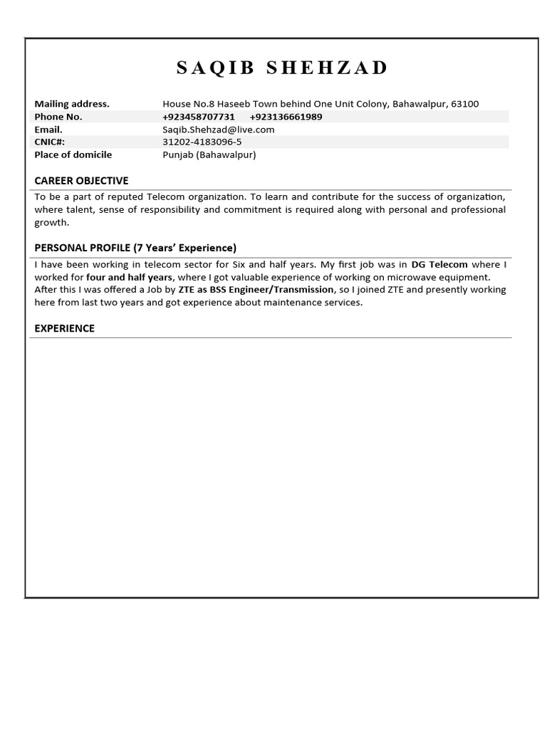 CV - Saqib Shehzad New | PDF | Service Industries | Electronics