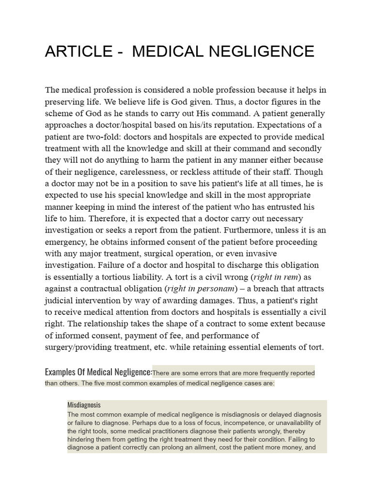 Article - Medical Negligence | PDF | Surgery | Anesthesia