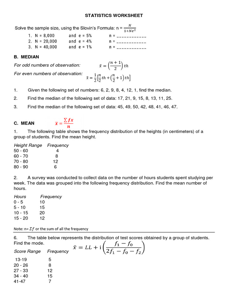 Statistics Worksheet | PDF