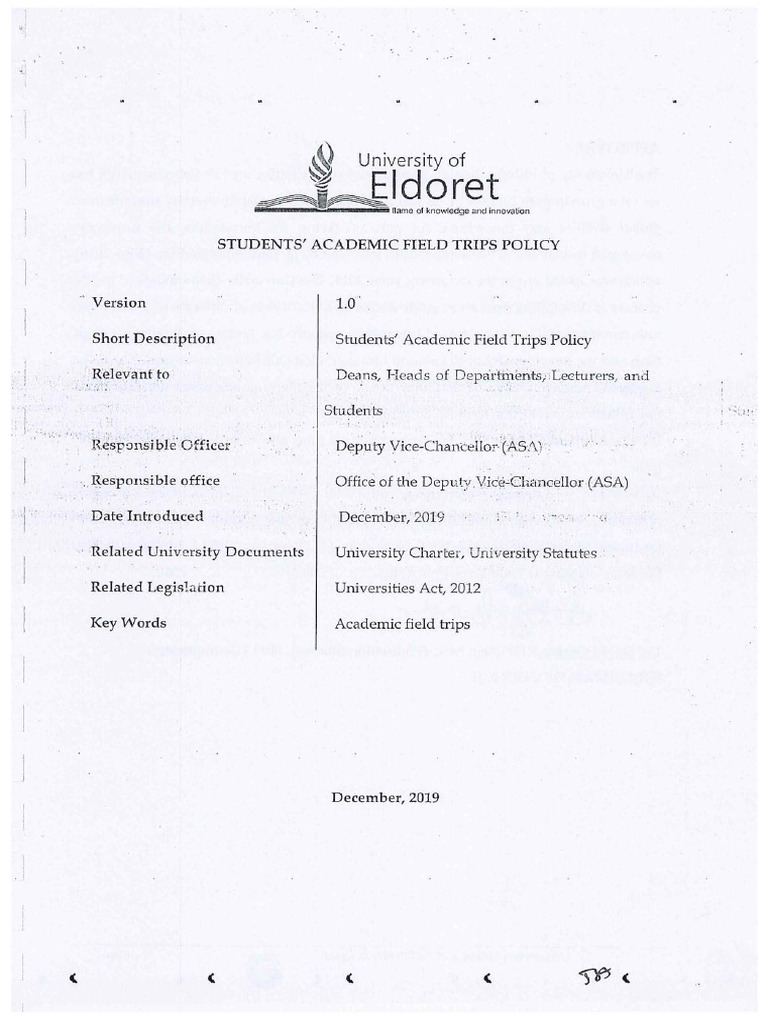 UOE Students - Academic - Field - Trip - Policy-Compressed | PDF