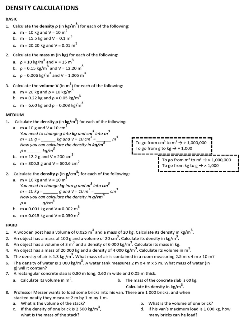 Density Worksheet 1 | PDF