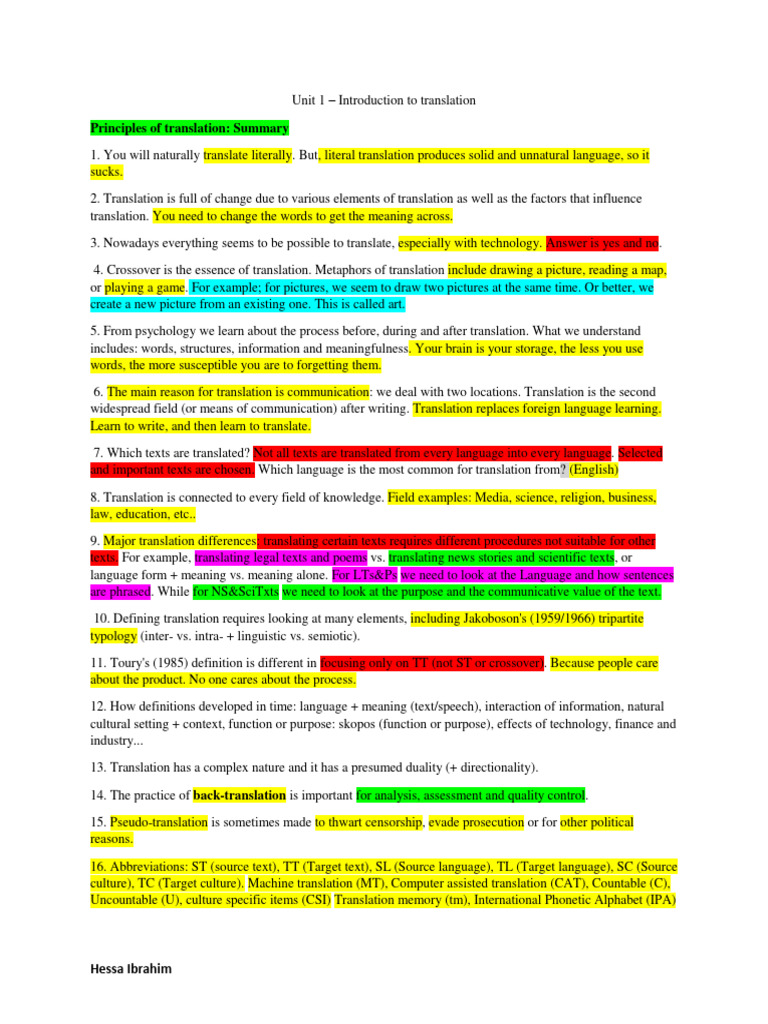 Principles of Translation Summary | PDF | Translations | Information