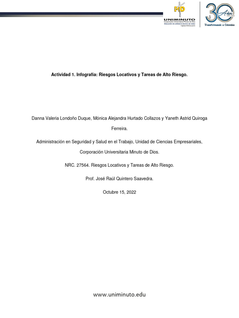 Infografía: Riesgos y Tareas de Alto Riesgo | PDF