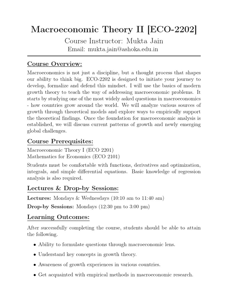 Course Outline | PDF | Theory | Economic Growth