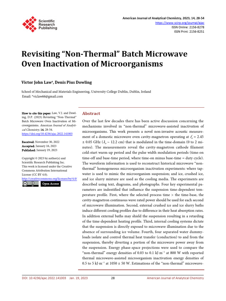 Revisiting Non-Thermal Batch Microwave Oven Inacti | PDF | Physical Sciences | Chemistry
