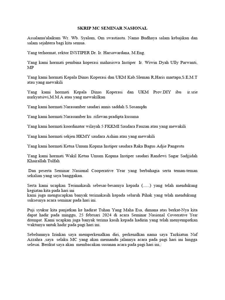 Skrip MC Seminar Nasional | PDF | Seni