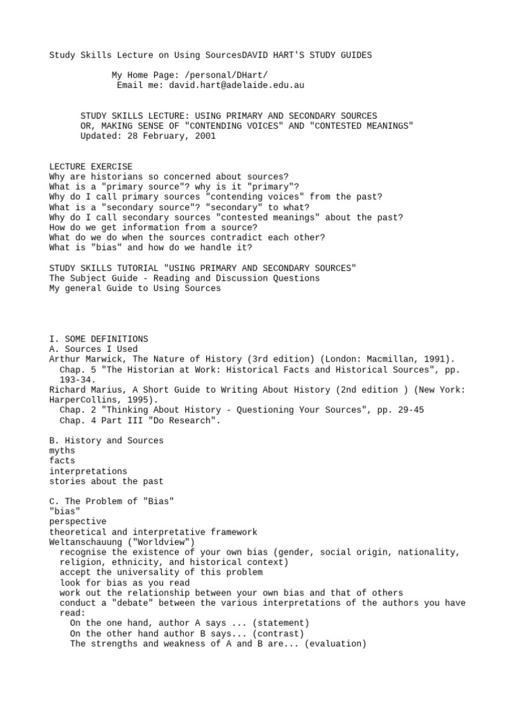 Study Skills Lecture On Using Sources | PDF | Primary Sources | Theory