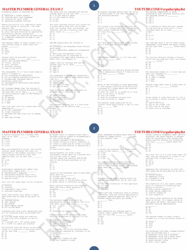 Master Plumber General Exam 3 | PDF