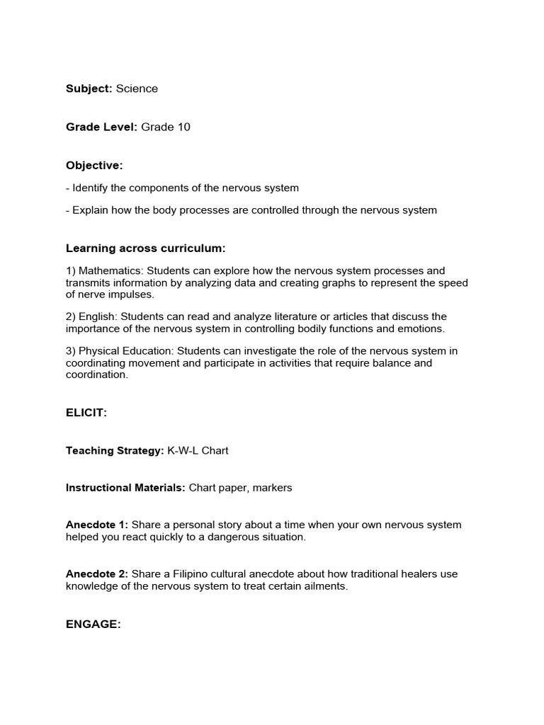 Lesson Plan | PDF | Nervous System | Neurological Disorders