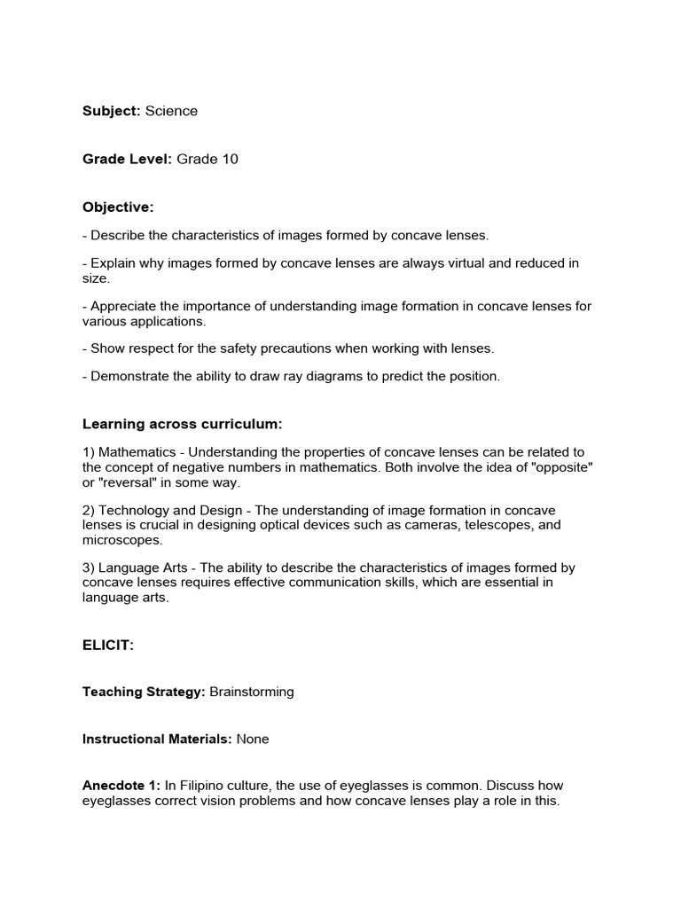 Lesson Plan | PDF | Optics | Glasses