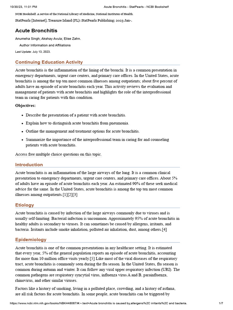 Acute Bronchitis - StatPearls - NCBI Bookshelf | PDF | Bronchitis ...