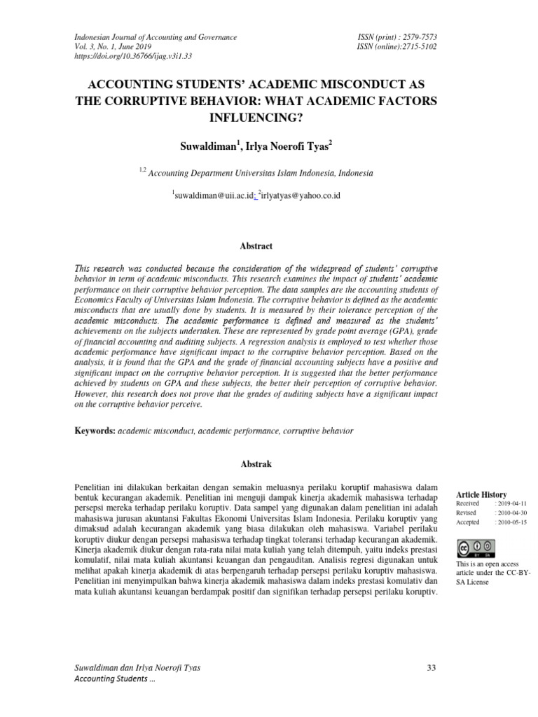 Academic Misconduct in Accounting Students | PDF | Academic Dishonesty ...