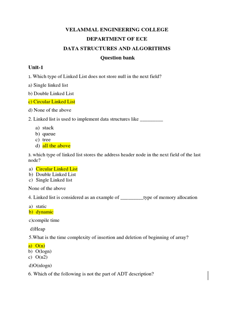 DATA STRUCTURES AND ALGORITHMS QUESTION BANK-1 | PDF | Queue (Abstract Data Type) | Discrete ...