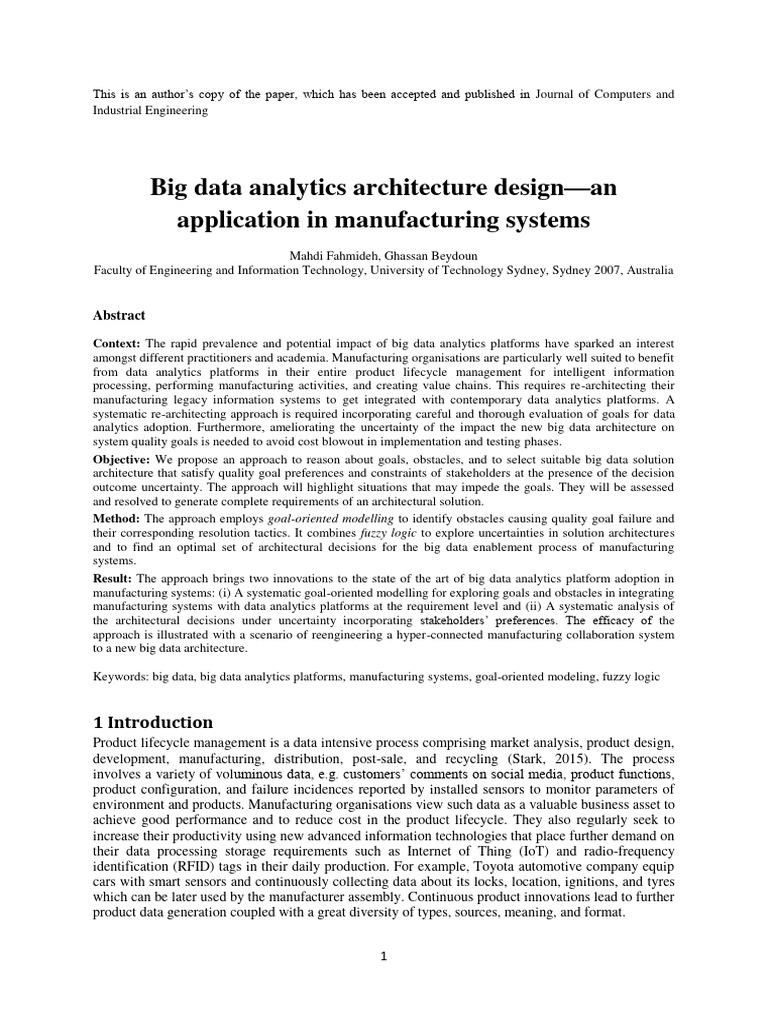Big Data Analytics Architecture Design | PDF | Fuzzy Logic | Risk