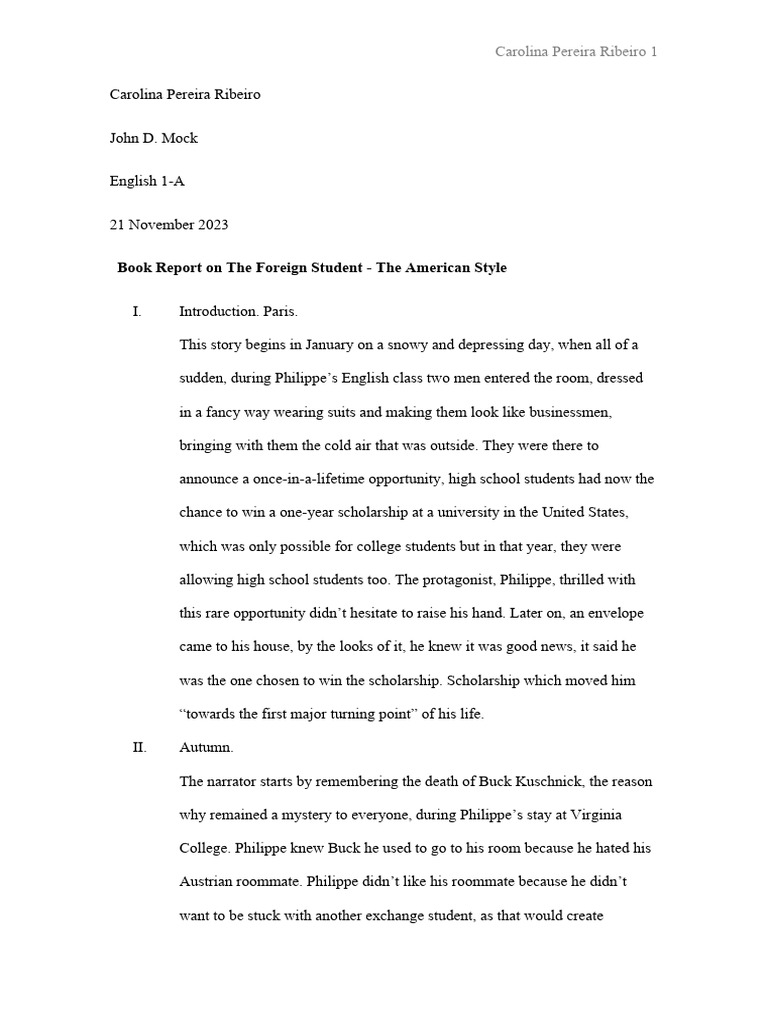 Book Report: The Foreign Student Analysis | PDF | Mystery, Thriller ...