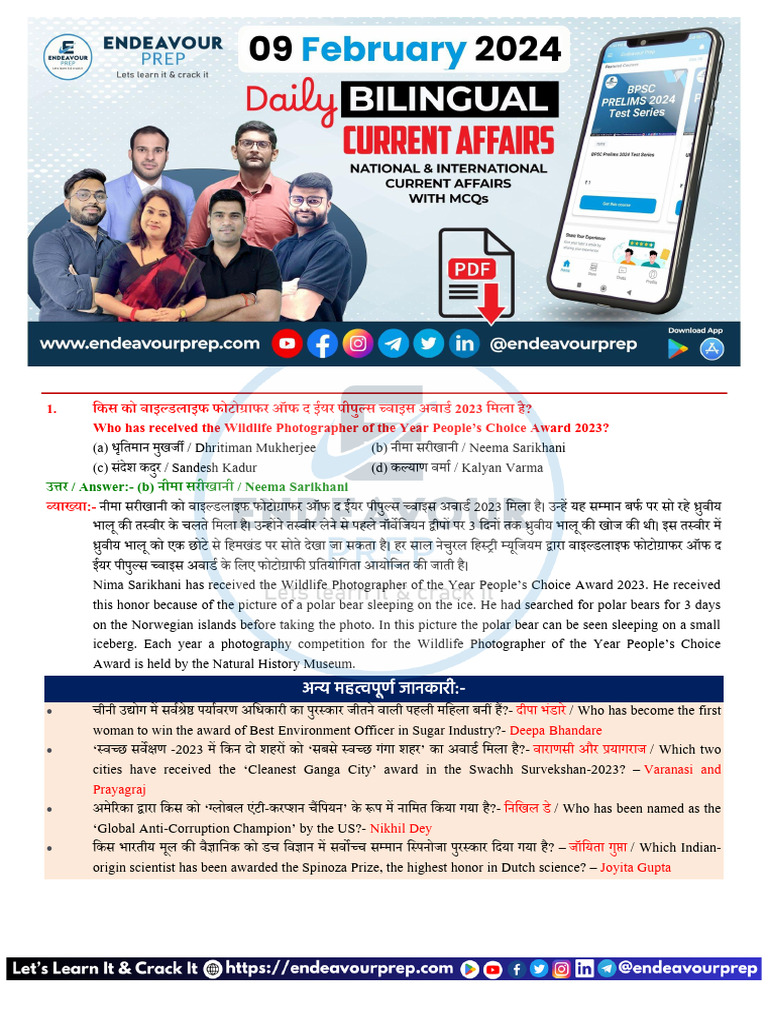 09 - February Bilingual Daily Current Affairs | PDF