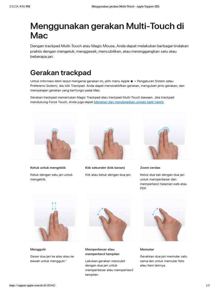 Menggunakan Gerakan Multi-Touch - Apple Support (ID) | PDF