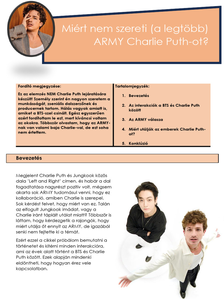 Miért Nem Kedveli Az ARMY Charlie Puth-Ot | PDF