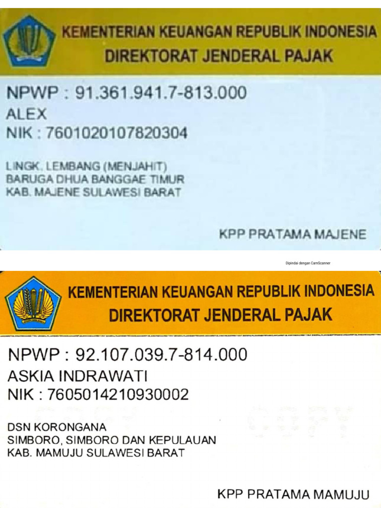 KTP NPWP Pengurus | PDF