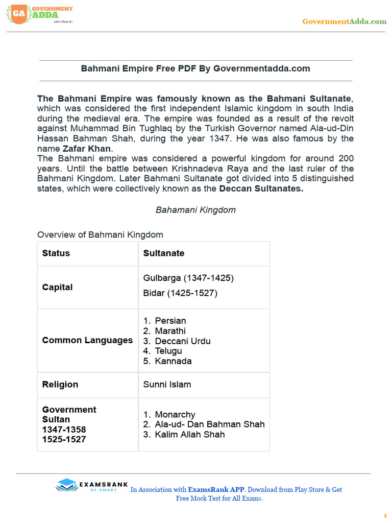 Bahmani Empire Free PDF | PDF