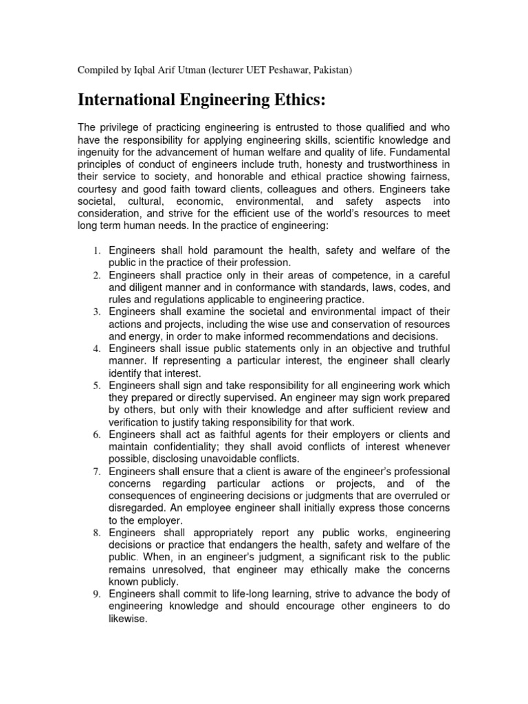 International Engineering Ethics | PDF | Engineer | Engineering